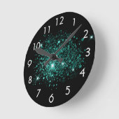 Black teal green glitter sparkle round clock | Zazzle