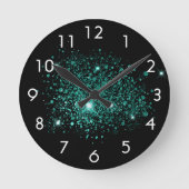 Black teal green glitter sparkle round clock | Zazzle