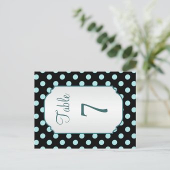 Black teal polka dot Table Number Postcard | Zazzle