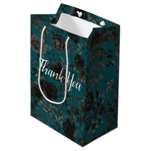 Black Teal Rose Gothic Elegant Wedding Medium Gift Bag | Zazzle