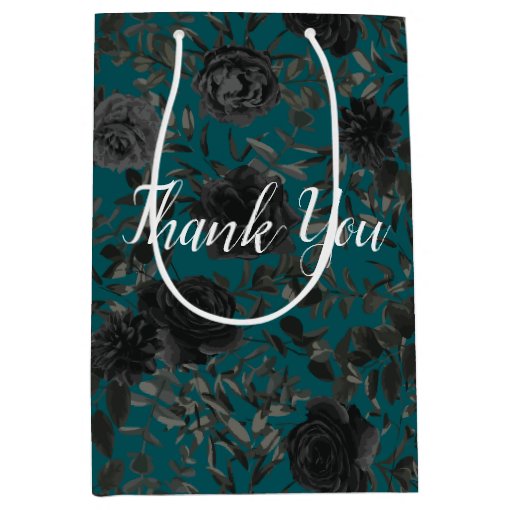 Black Teal Rose Gothic Elegant Wedding Medium Gift Bag | Zazzle