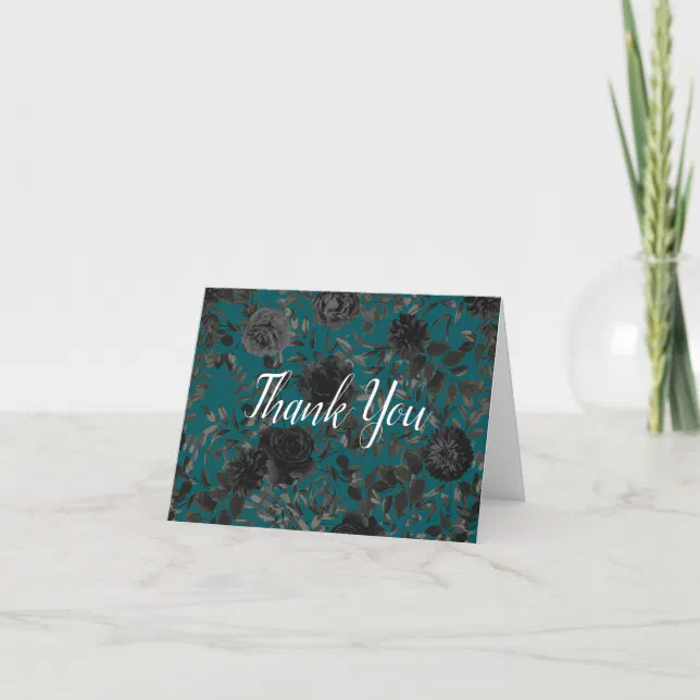 Black Teal Rose Gothic Elegant Wedding Thank You Card | Zazzle