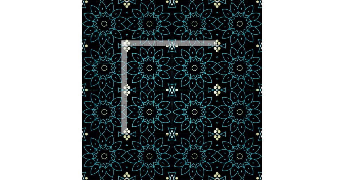 Black & Teal Stylish Floral Geometric Pattern Fabric | Zazzle