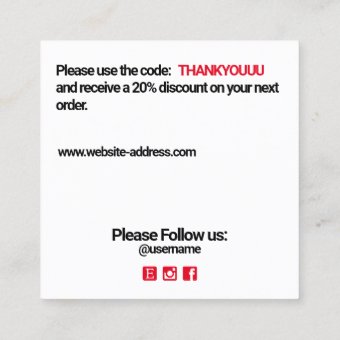 Black Thank You Customer Appreciation Discount Square Business Card ...