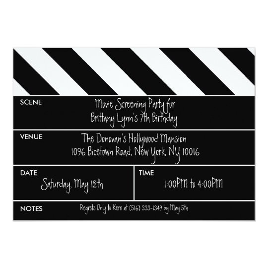 Movie Clapper Board Custom Invitation | Zazzle.com