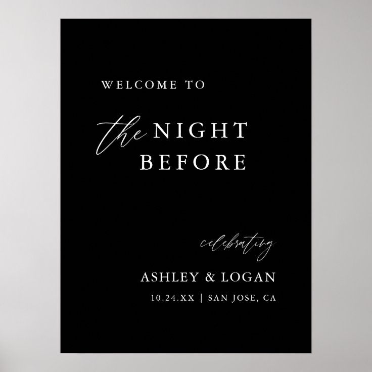 Black The Night Before Rehearsal Dinner Welcome Poster | Zazzle