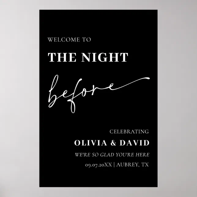 Black The Night Before Rehearsal Dinner Welcome Poster | Zazzle