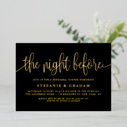 Black The Night Before Script Rehearsal Dinner Foil Invitation | Zazzle