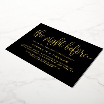Black The Night Before Script Rehearsal Dinner Foil Invitation | Zazzle