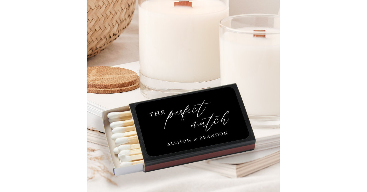 Black The Perfect Match Elegant Wedding Matches | Zazzle