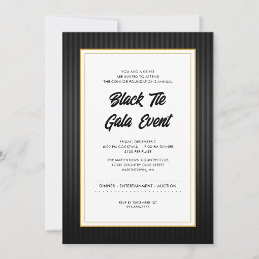Black Tie Gala Business Professional Dinner Invitation | Zazzle