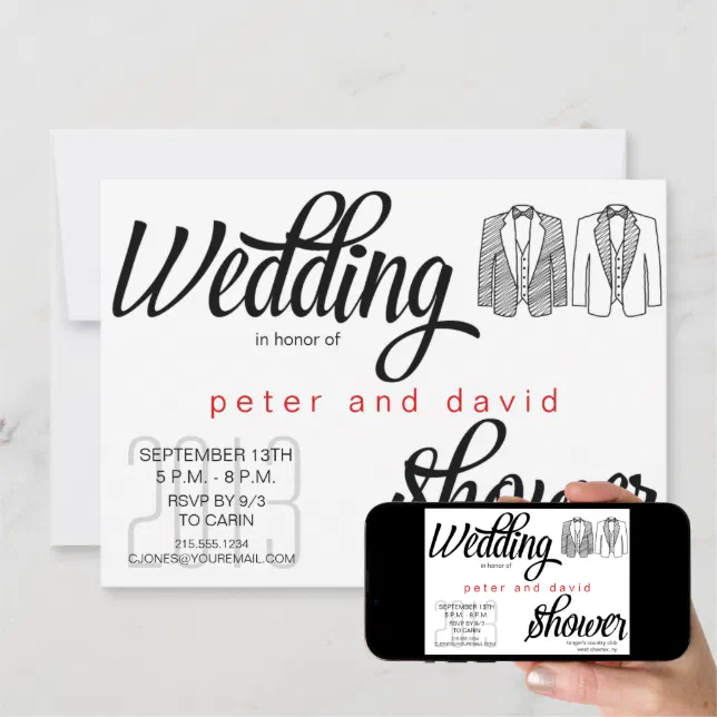 Black Tie Gay Wedding Shower Invitation | Zazzle
