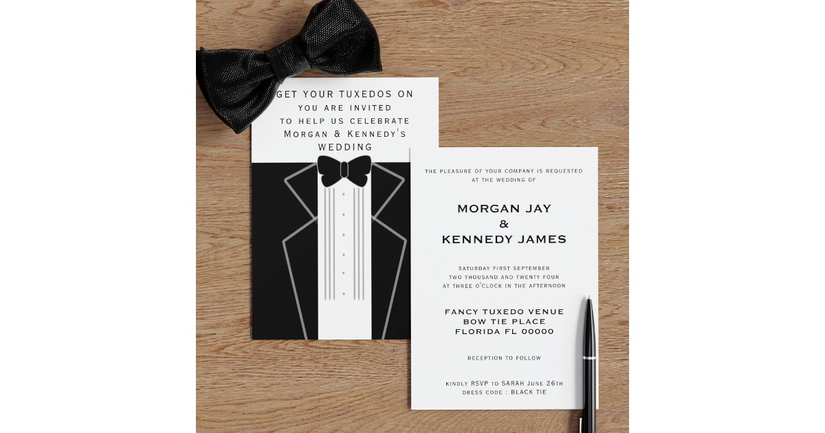 Black Tie Tuxedo Wedding Invitation | Zazzle