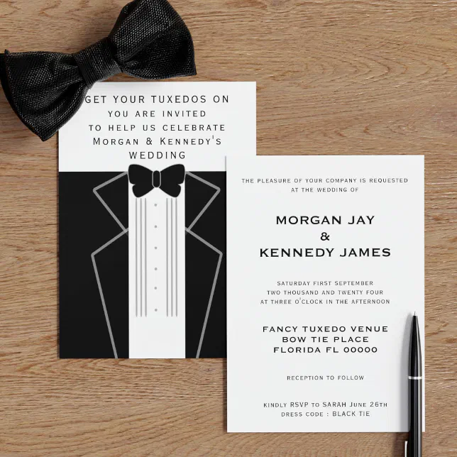 Black Tie Tuxedo Wedding Invitation | Zazzle