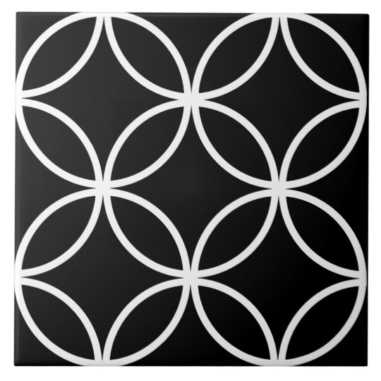 Black tile, white repeating circle leaf pattern ceramic tile | Zazzle.com