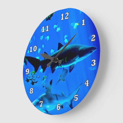 Black Tipped Sharks Large Clock | Zazzle