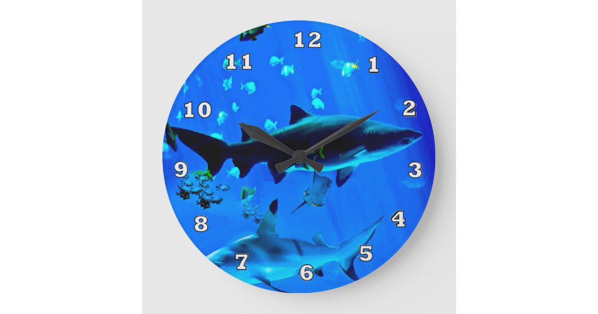 Black Tipped Sharks Large Clock | Zazzle