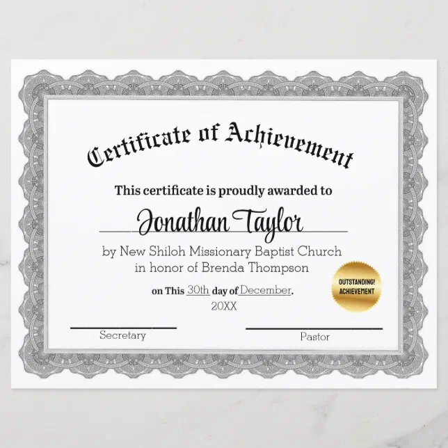 Black Traditional Certificate of Achievement | Zazzle