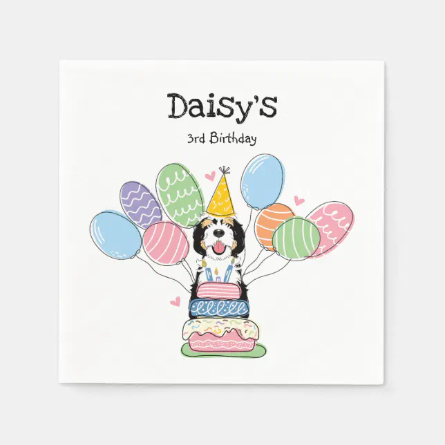 Black Tri Color Sheepadoodle Birthday Party Paper Napkins | Zazzle