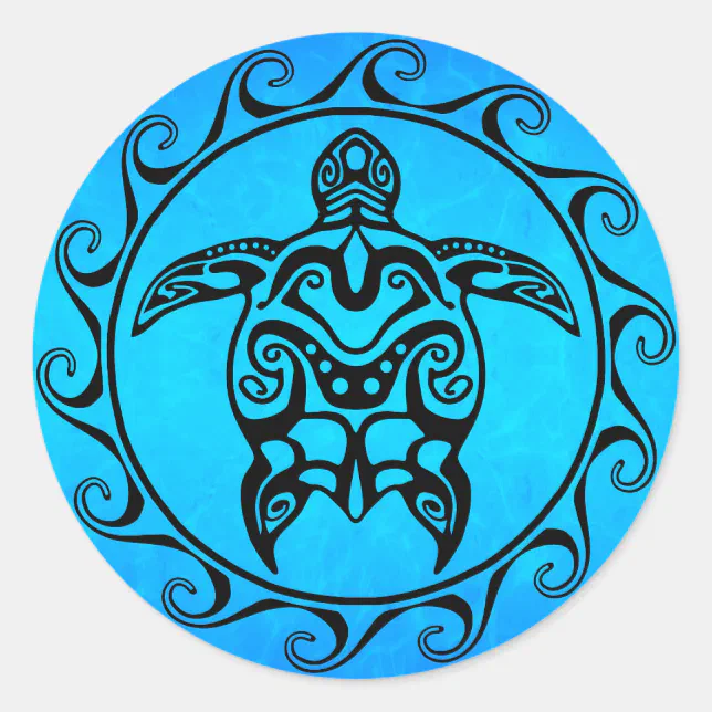 Black Tribal Turtle Classic Round Sticker | Zazzle