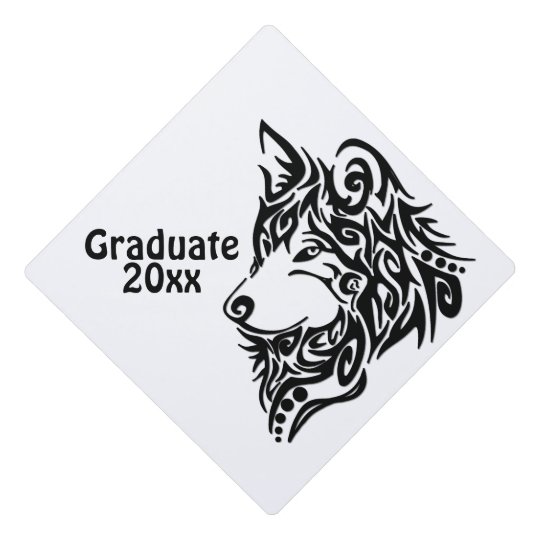 Black Tribal Wolf Graduate Year 2 Lines of Text Graduation Cap Topper ...