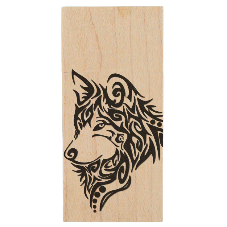 Black Tribal Wolf Wood Flash Drive | Zazzle