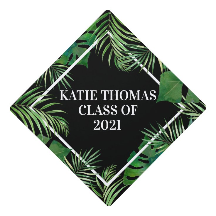 Black Tropical Palm Leaf Botanical Monstera Leaf Graduation Cap Topper ...
