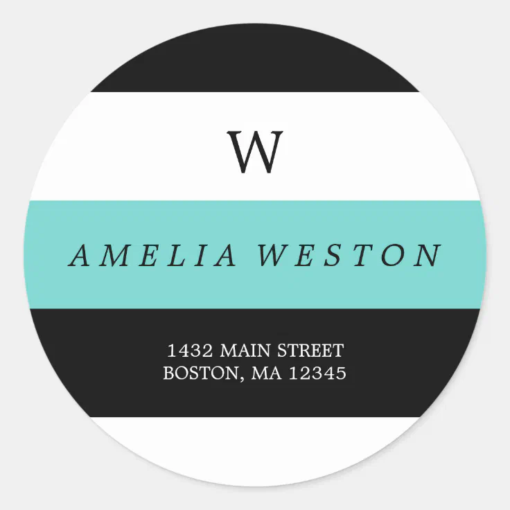 Black & Turquoise Stripes | Return Address Label | Zazzle