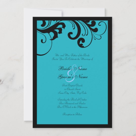 Black & Turquoise Swirls Frame Wedding Invitation | Zazzle.com