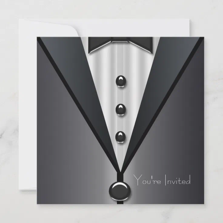 Black Tuxedo Black Dress Party Invitation | Zazzle