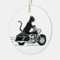 Black tuxedo cat riding a motorcycle ceramic ornament | Zazzle