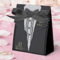 Black Tuxedo Monogram w/ Red Rose Favor Boxes | Zazzle