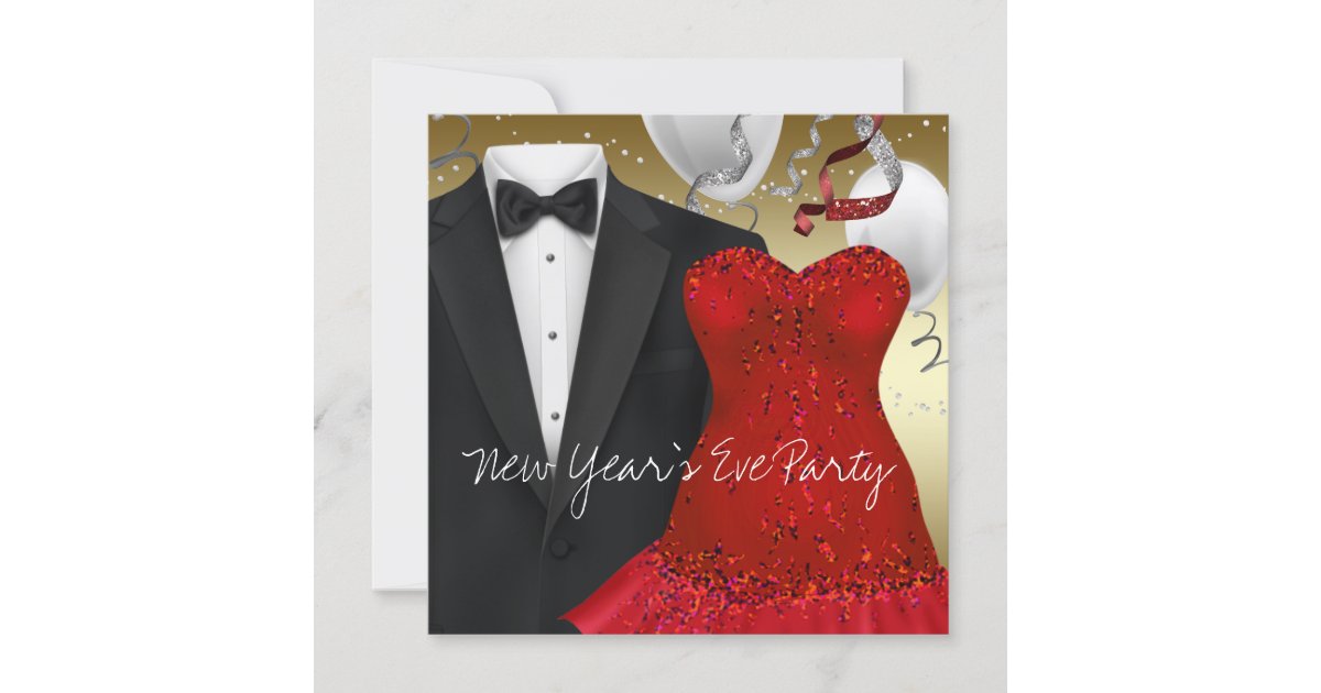 Black Tuxedo Red Dress Party Invitation | Zazzle