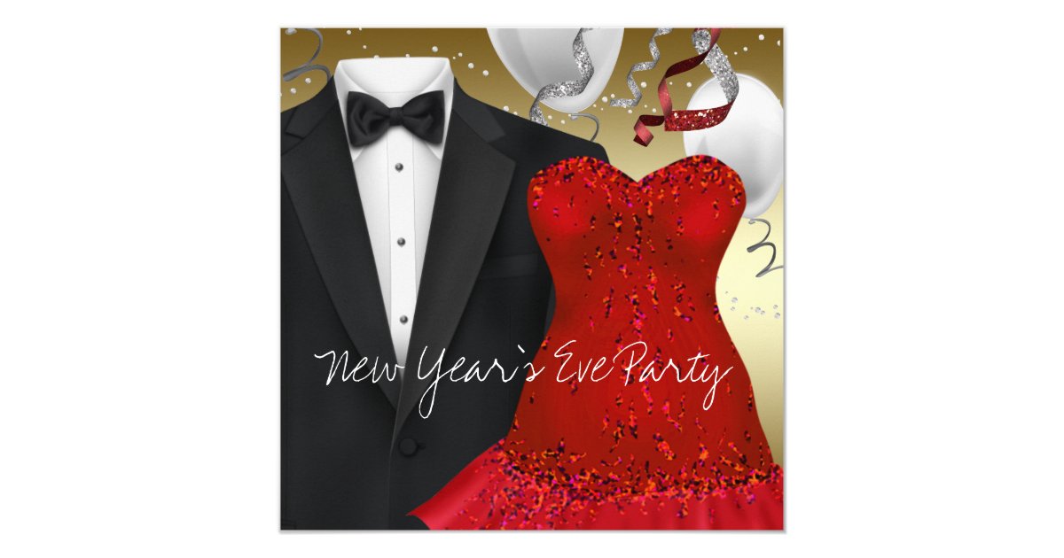 Black Tuxedo Red Dress Party Invitation | Zazzle.com