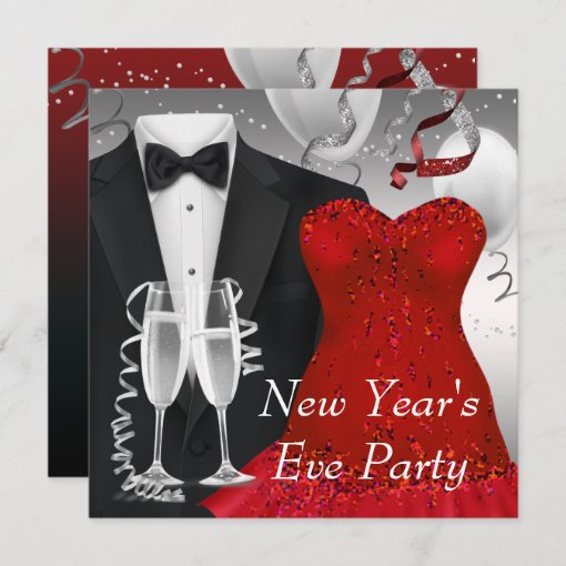 Black Tuxedo Red Dress Party Invitation Template | Zazzle