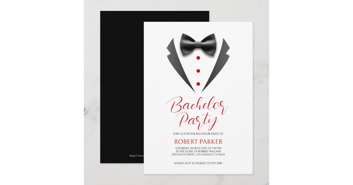 Black Tuxedo Silhouette Bachelor Party Invite | Zazzle