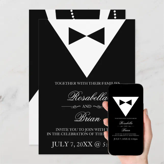 Black Tuxedo & White Dress Wedding Invitations | Zazzle