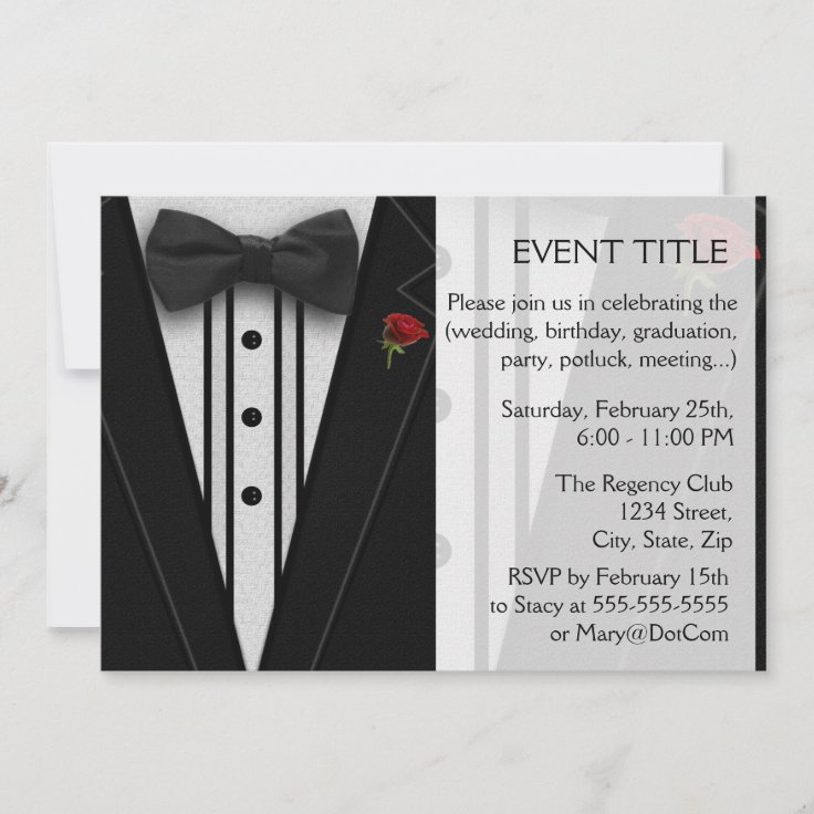 Black Tuxedo with Bow Tie Invitation | Zazzle