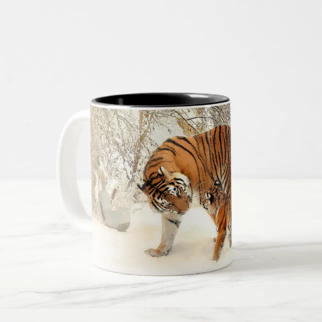 Black Two-Tone Mug with tiger family print | Zazzle