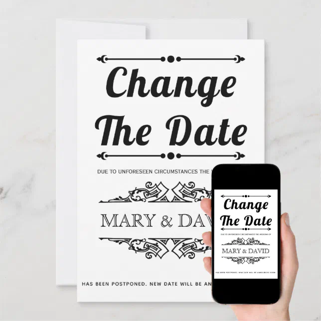 Black typography Change the Date announcement | Zazzle