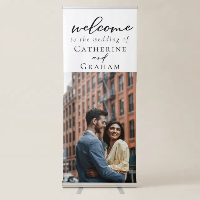 Black Typography Chic Modern Photo Wedding Welcome Retractable Banner ...