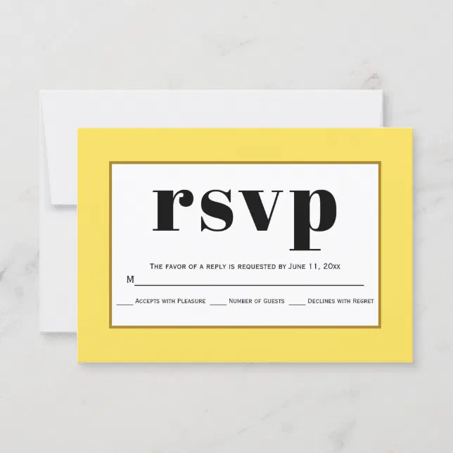 Black typography yellow wedding RSVP card | Zazzle