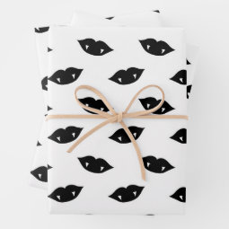 Black Vampire Lips and Teeth on White Wrapping Paper Sheets | Zazzle