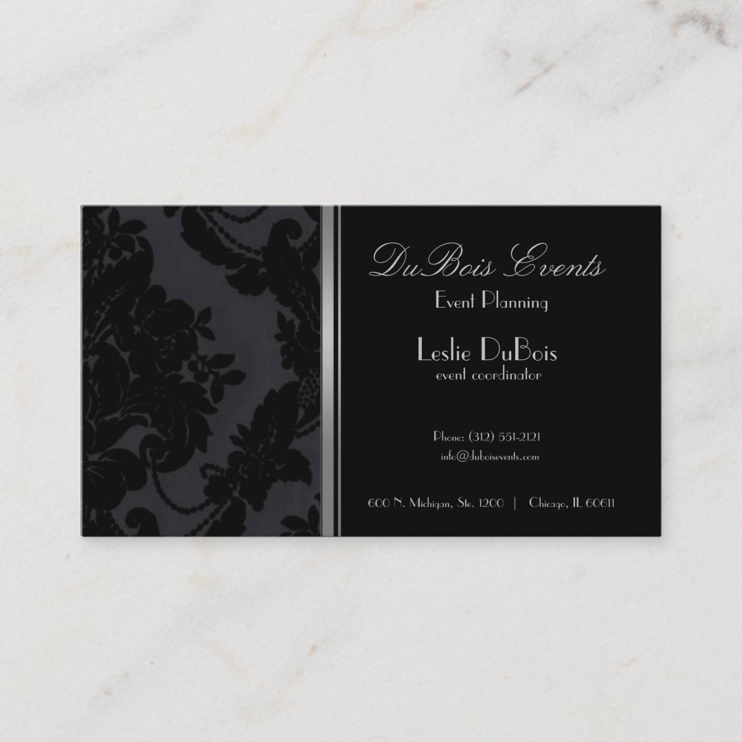 black velvet damask event planner business card | Zazzle