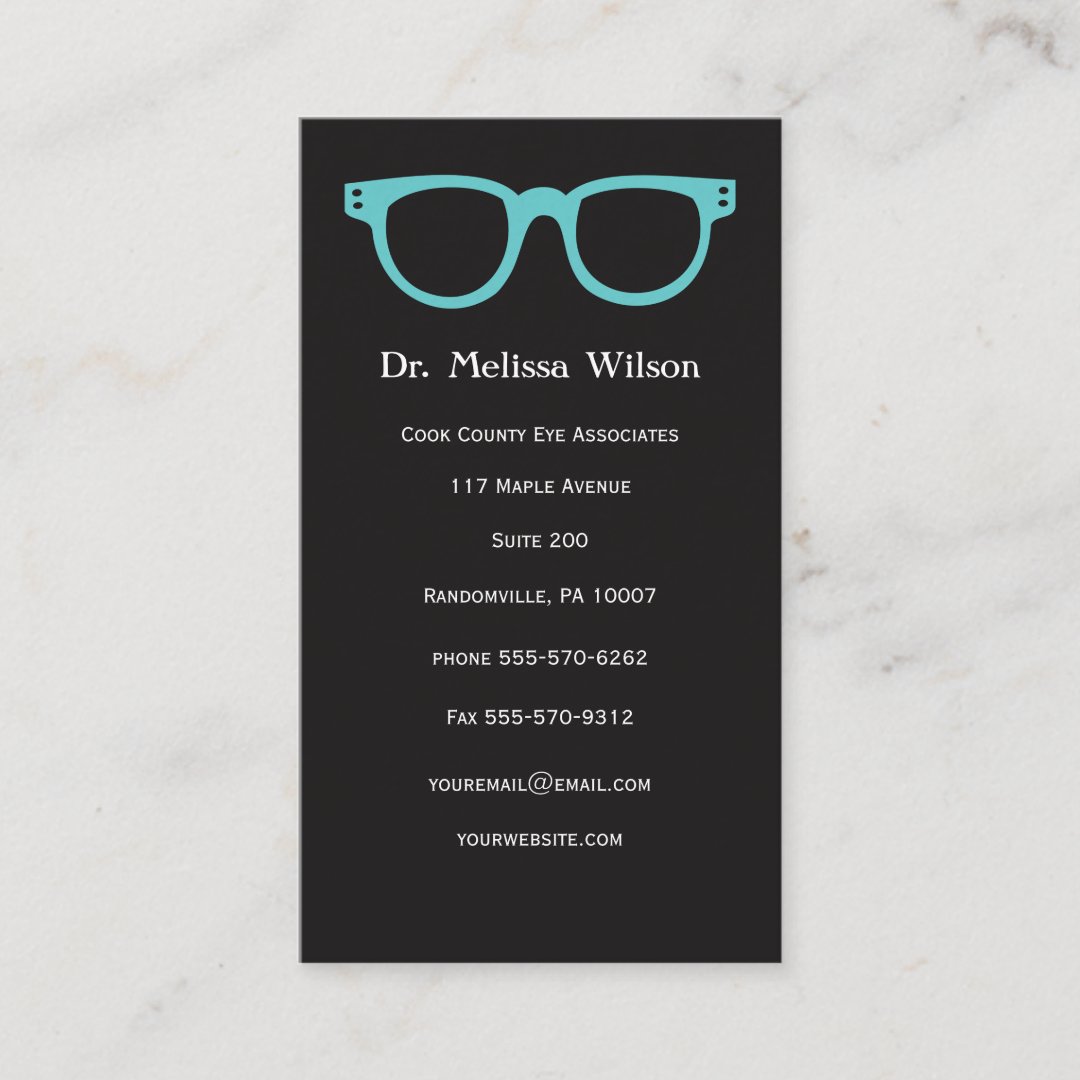 Black Vertical Eye Doctor Optometrist Glasses Business Card | Zazzle