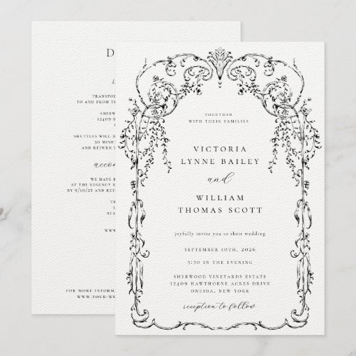 Black Victorian Frame Wedding Invitation | Zazzle
