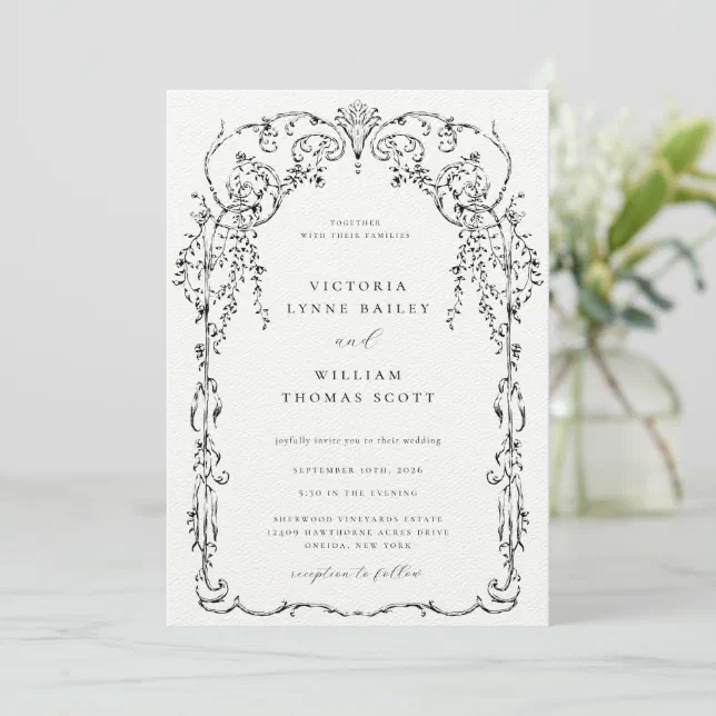 Black Victorian Frame Wedding Invitation | Zazzle