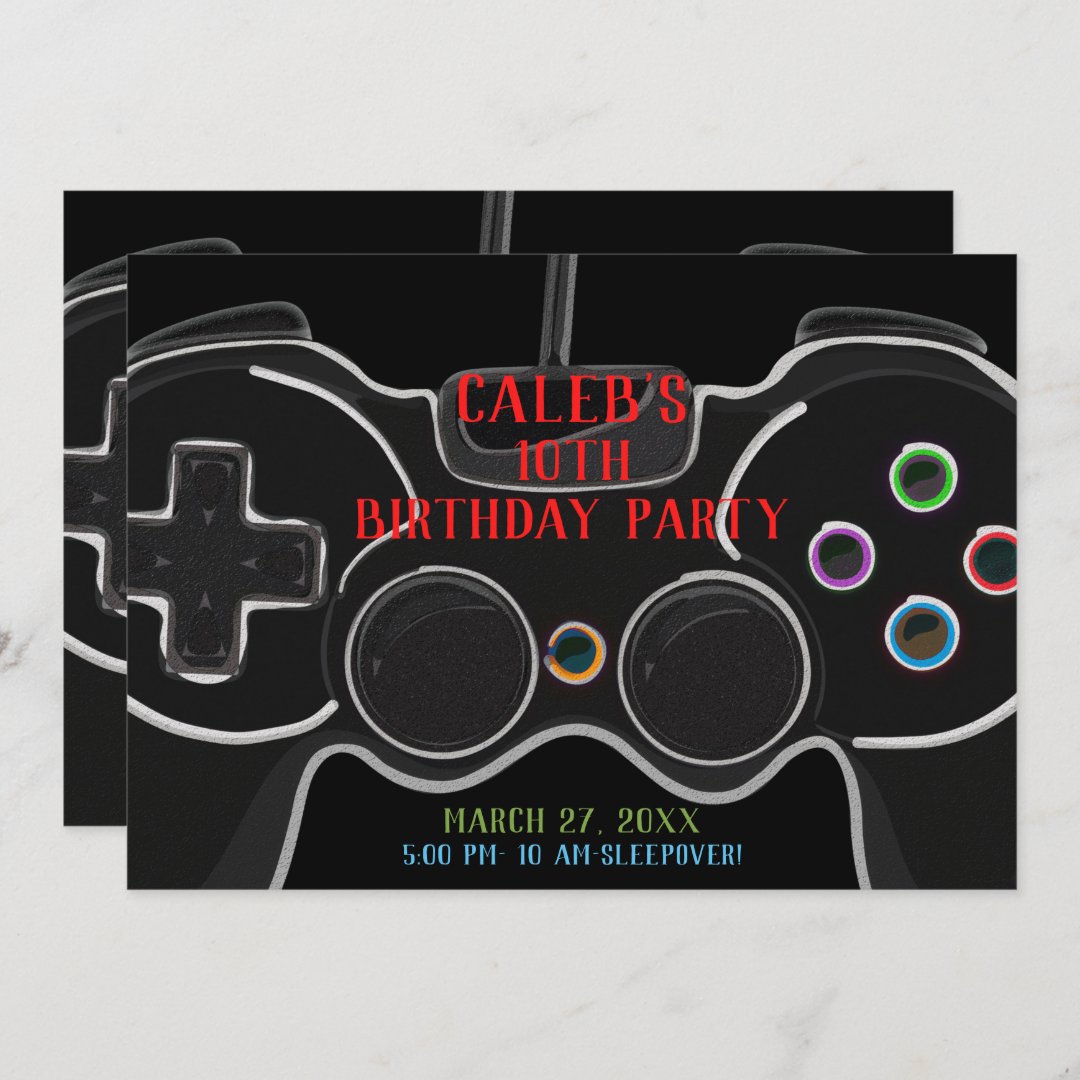 Black Video Game Controller Birthday Party Invitation | Zazzle