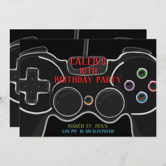 Black Video Game Controller Birthday Party Invitation | Zazzle