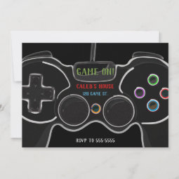 Black Video Game Controller Birthday Party Invitation | Zazzle